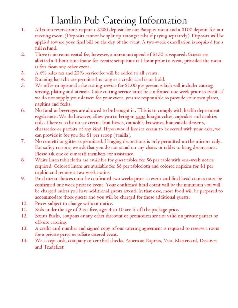 Catering - Hamlin Pub
