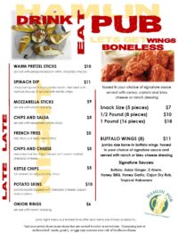 Late Night Menu - Hamlin Pub
