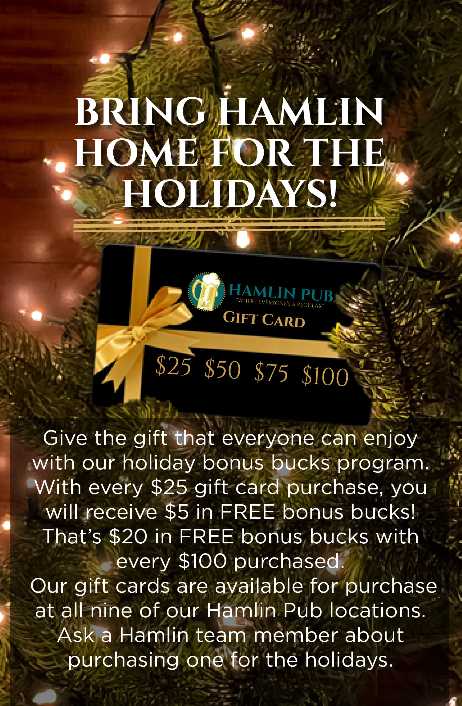 Holiday Bonus Bucks Hamlin Pub Holiday Bonus Bucks Hamlin Pub
