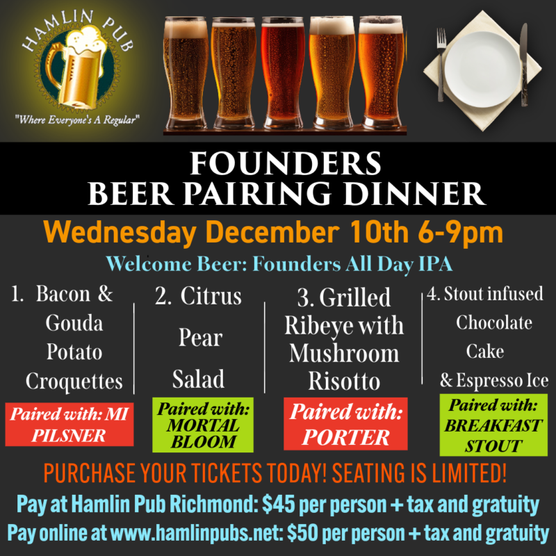 Founders Beer Pairing Dinner in Richmond | Hamlin Pub Event